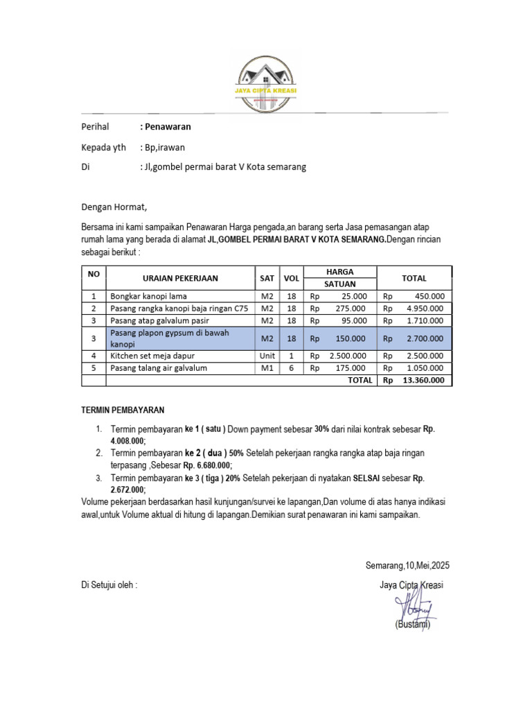 contoh penawaran harga | PDF