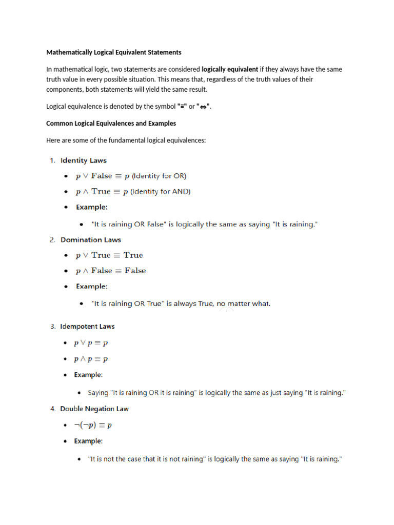 Mathematically Logical Equivalent Statements and Tautology Notes | PDF