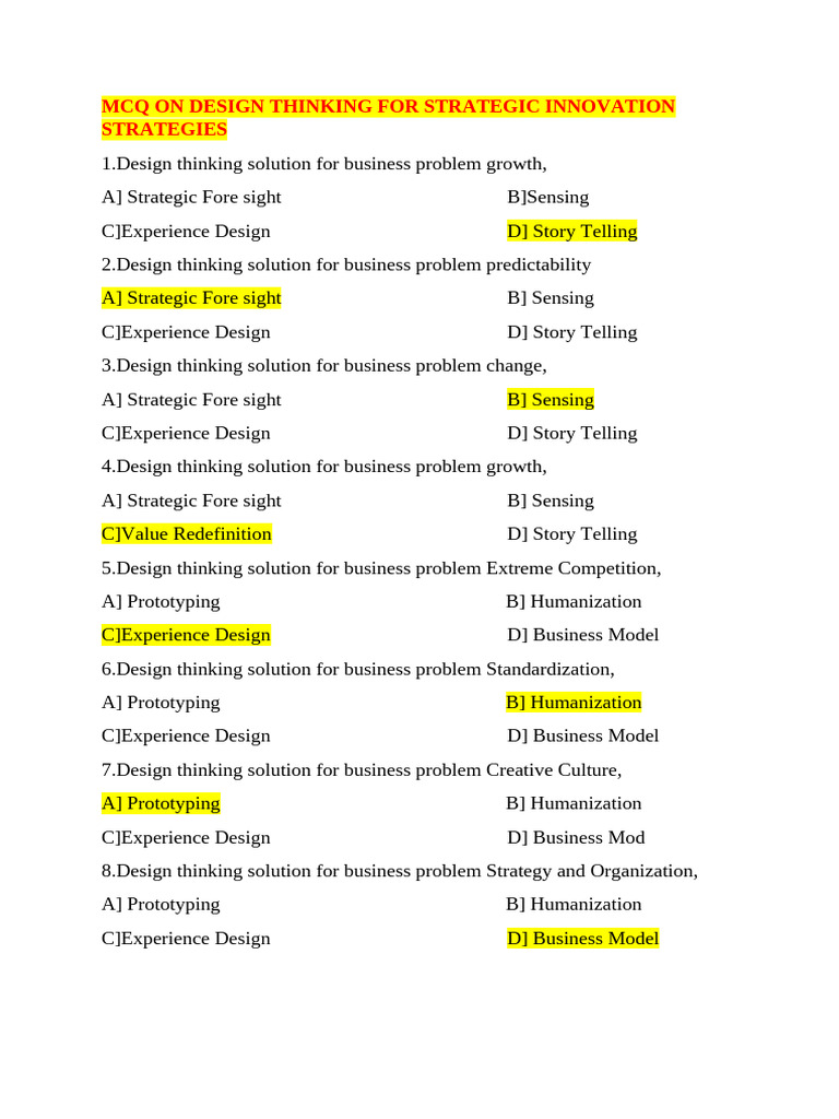 MCQ On Module 4 Design Thinking For Strategic Innovation Strategies ...