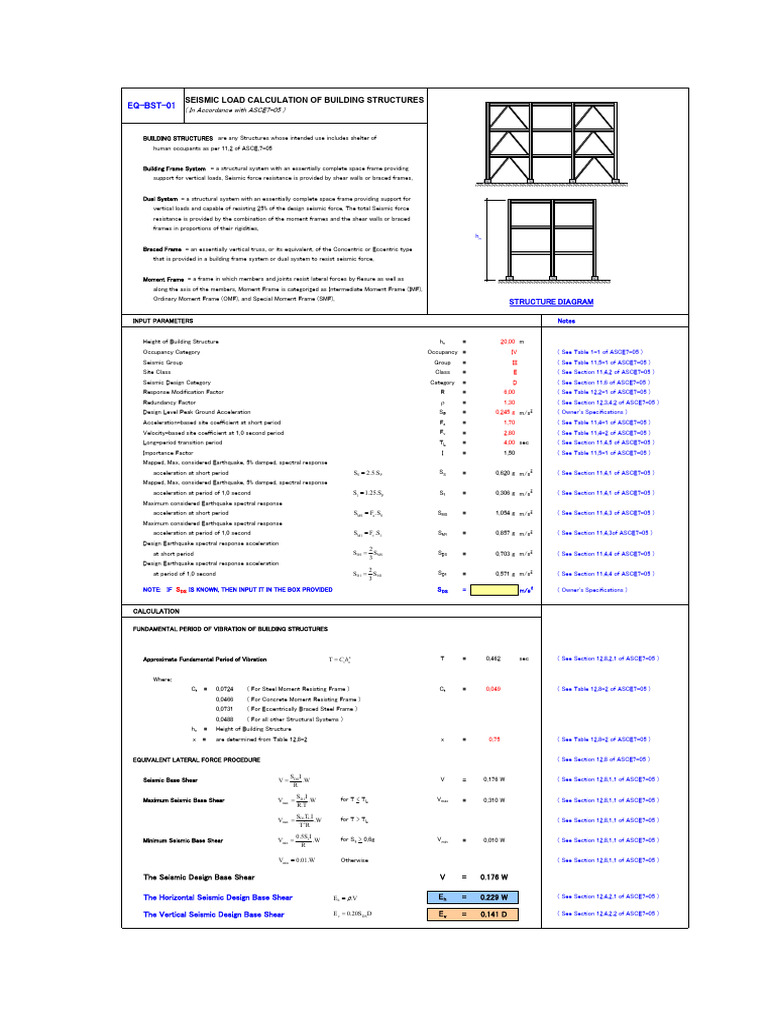 Seismic Load Calc of Building Structures As Per ASCE7-05 | PDF | Truss ...