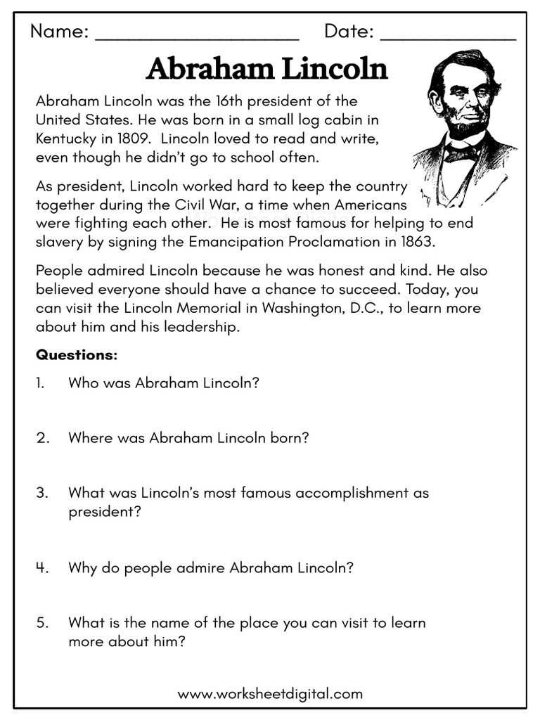 Abraham Lincoln Comprehension Passage Rtqyae | PDF
