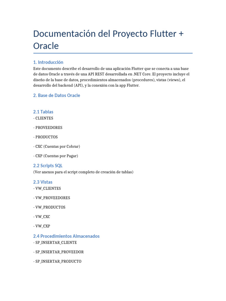 Documentacion Proyecto Flutter Oracle | PDF