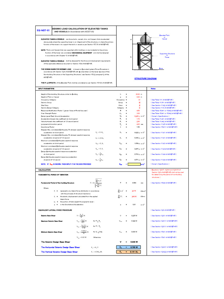 Seismic Load Calc of Elevated Tanks & Vessels As Per ASCE7-05 | PDF ...