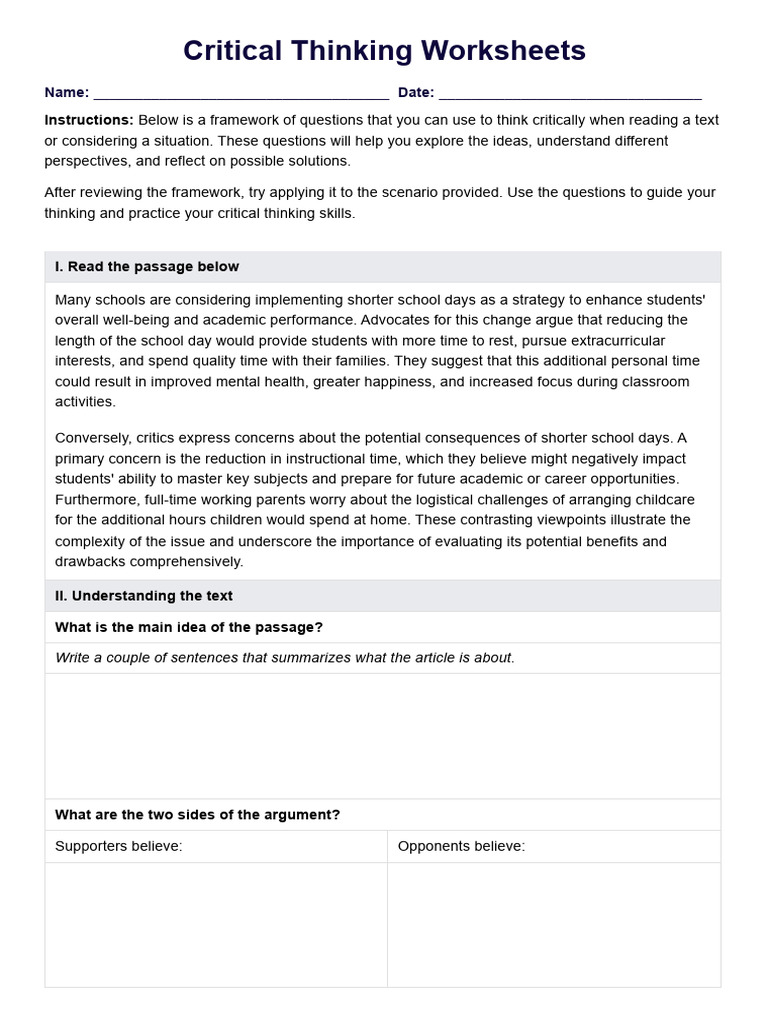 critical-thinking-worksheets | PDF | Critical Thinking | Thought