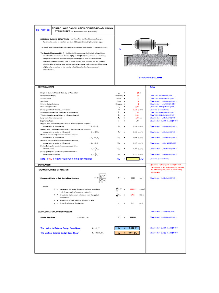 Seismic Load Calc of Rigid Non-Building Structures As Per ASCE7-05 | PDF | Force | Physical Sciences