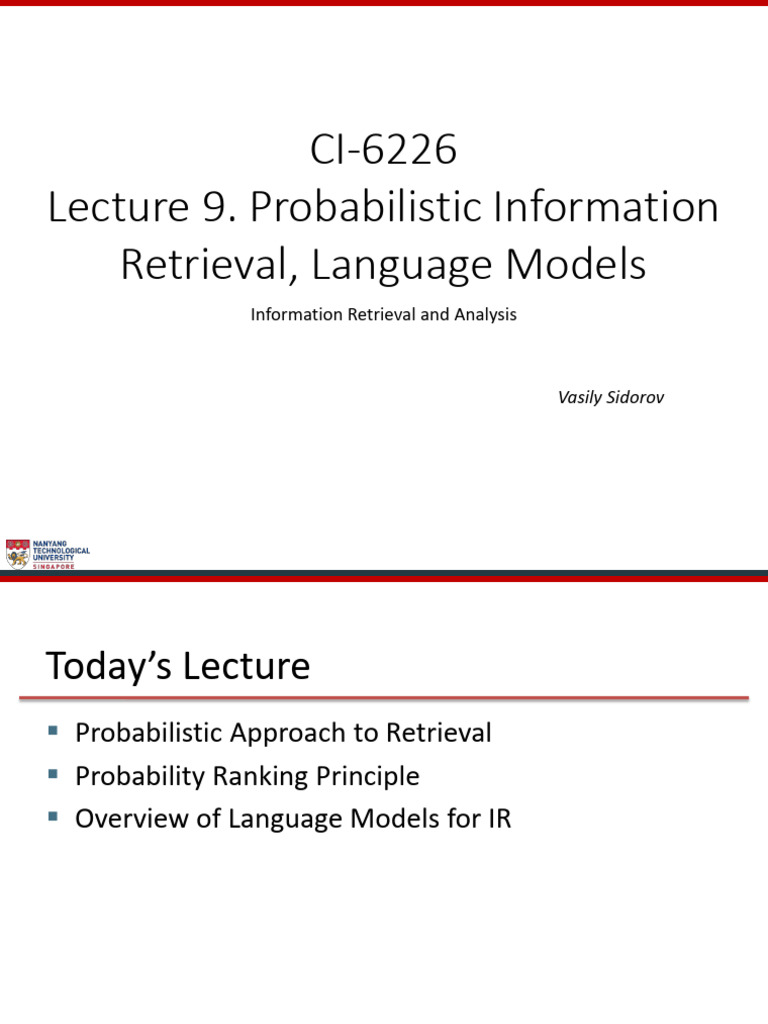 Lecture 9 - Probabilistic Information Retrieval, Language Models | PDF | Information Retrieval ...