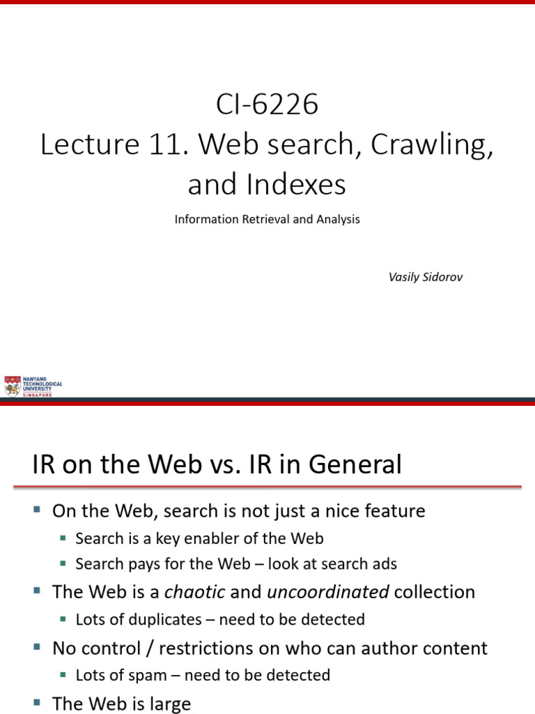 Lecture 11 - Web Search, Crawling, and Indexes | PDF | Search Engine Optimization | Search ...