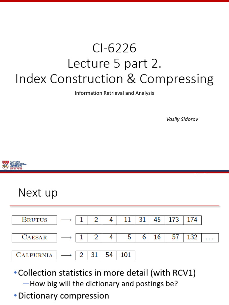 Lecture 5p2 - Index Construction & Compressing | PDF | Bit | Data Compression