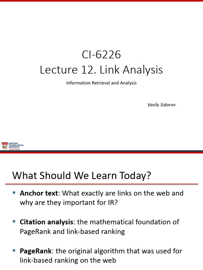 Lecture 12 - Link Analysis | PDF | Eigenvalues And Eigenvectors | Markov Chain