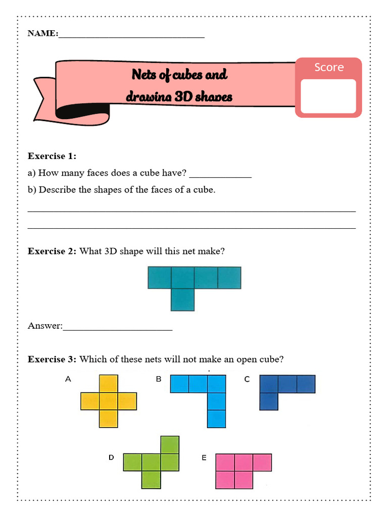 Worksheet 14 - Net of A Cube | PDF