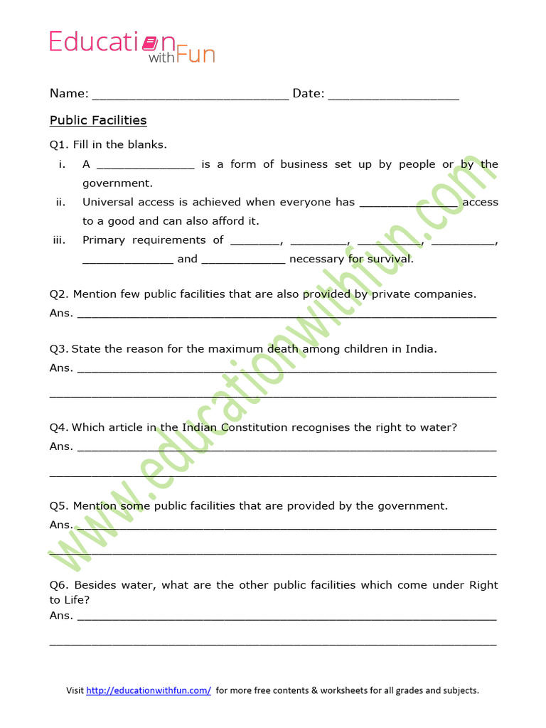 Public Facilities Worksheet 1 | PDF