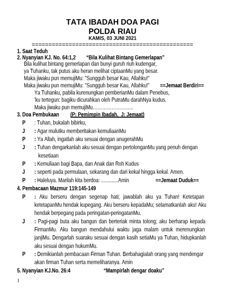 Tata Ibadah Doa Pagi | PDF