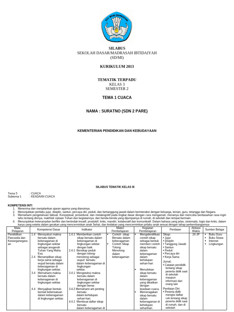 Silabus Kelas 3 Semester 2 | PDF