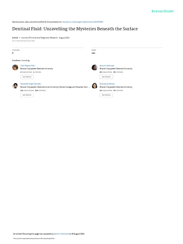 G1Dentinal Fluid Unravelling The Mysteries 2024 | PDF | Dentin | Human ...