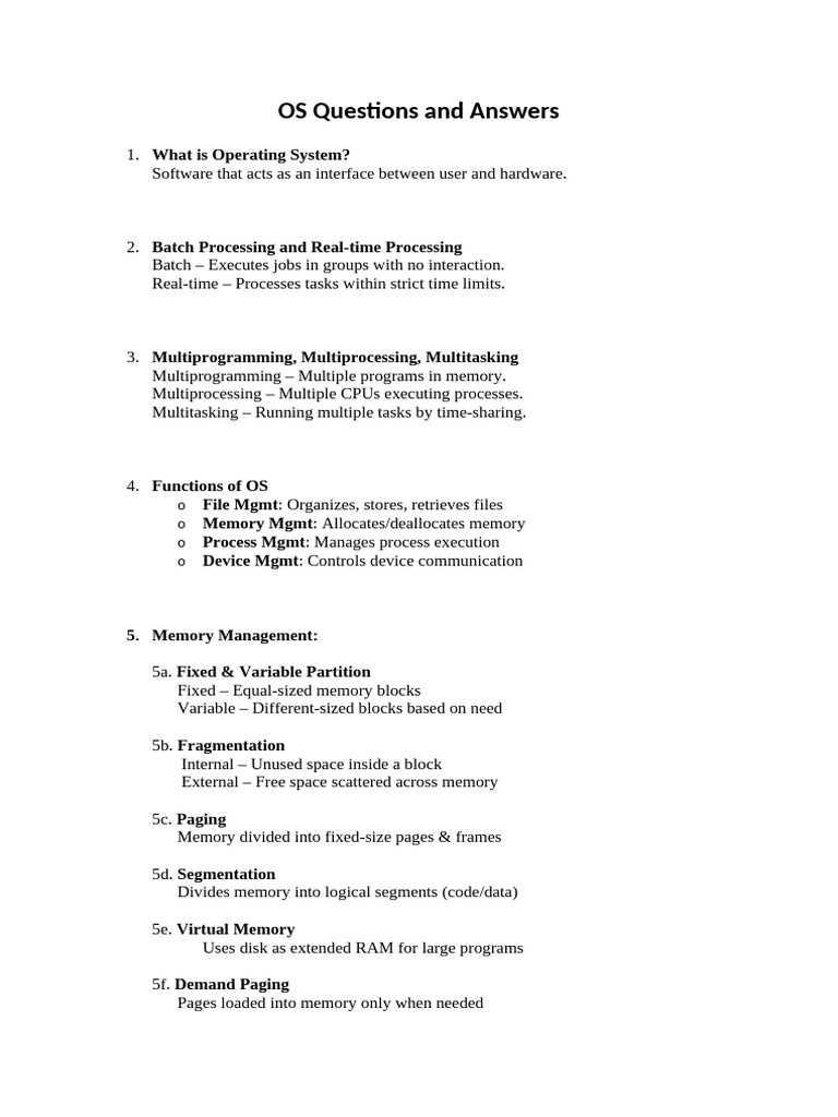 OS Questions and Answers | PDF | Process (Computing) | Operating System