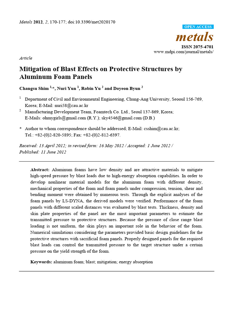 Aluminum Foam Panels for Blast Mitigation | PDF | Strength Of Materials ...