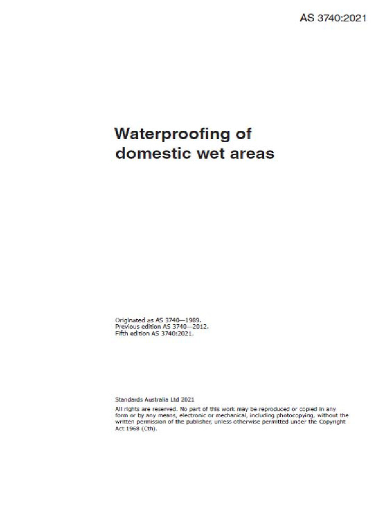 As 3740 2021 - Waterproofing of Domestic Wet Areas | PDF | Building ...