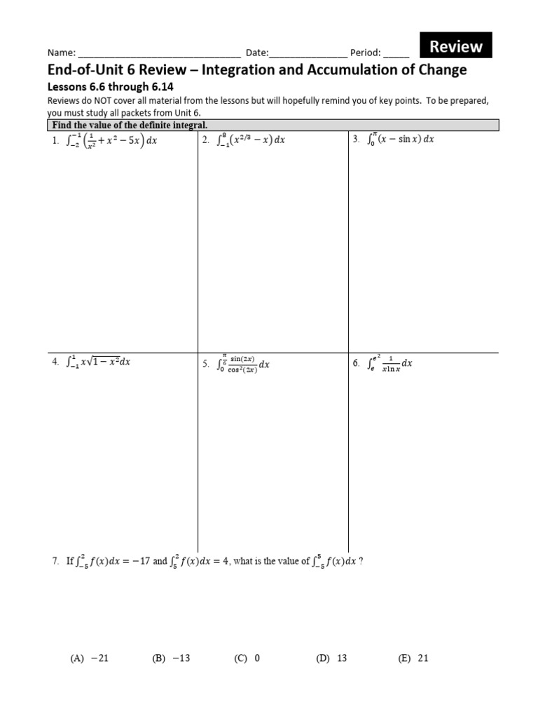 Calc BC End-Of-Unit 6 Review | PDF
