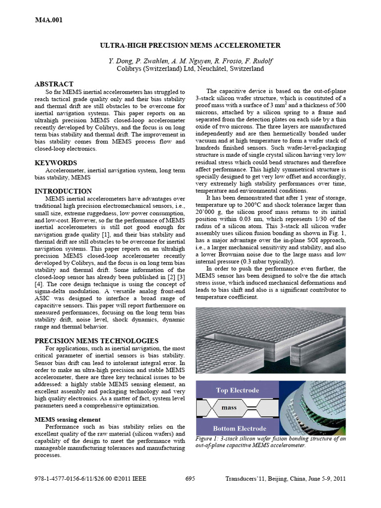 Ultra-High Precision MEMS Accelerometer | PDF | Accelerometer | Control ...