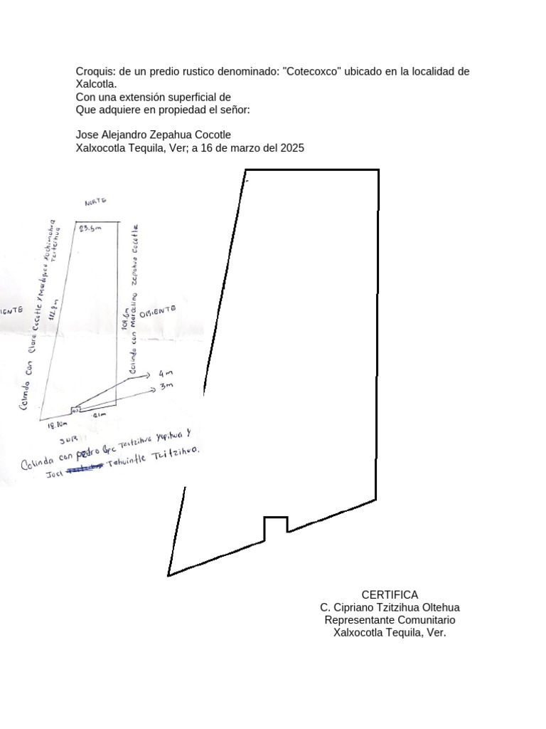 Croquis del predio Cotecoxco en Xalcotla | PDF