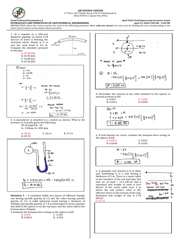Preboards 2 - HPGE April 2025 - ANSWERS | PDF | Geotechnical Engineering | Applied And ...