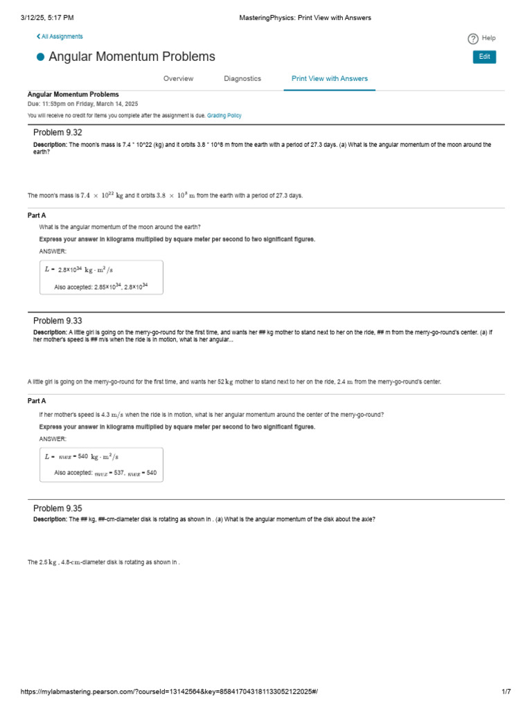 Angular Momentum Mastering Physics (4) | PDF | Rotation | Angular Momentum
