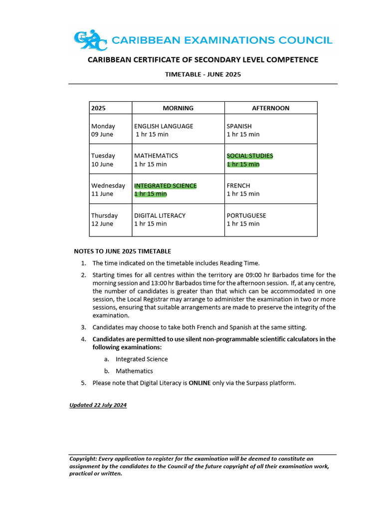 Timetable CCSLC June | PDF