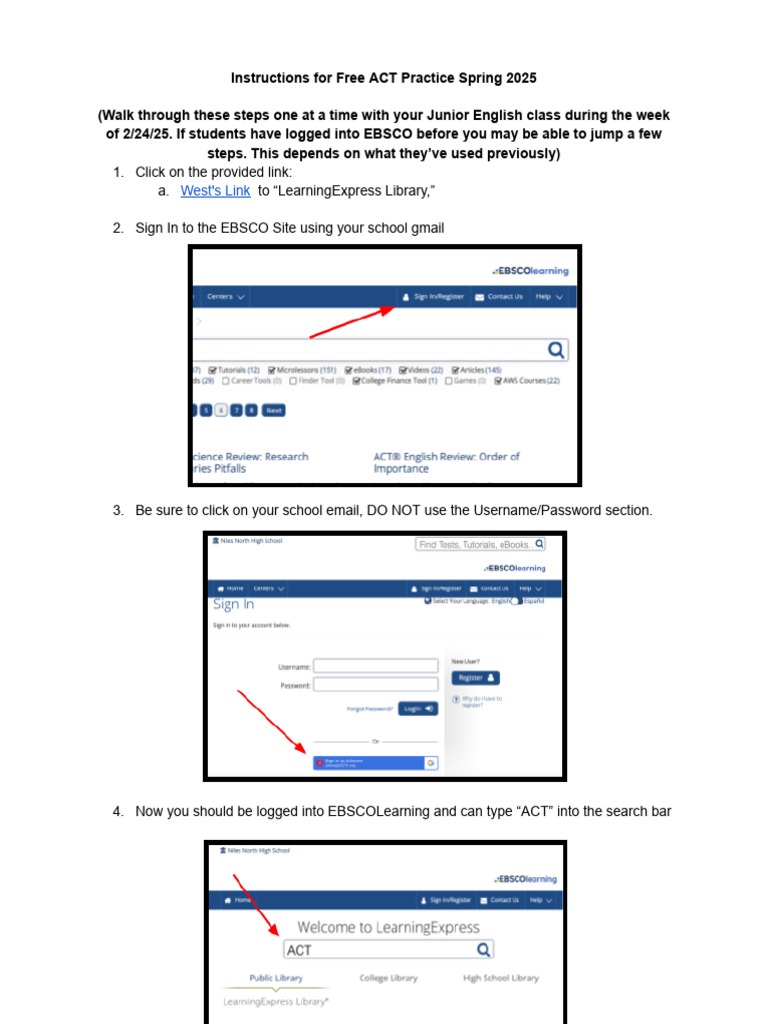 West Instructions for Free ACT Practice | PDF