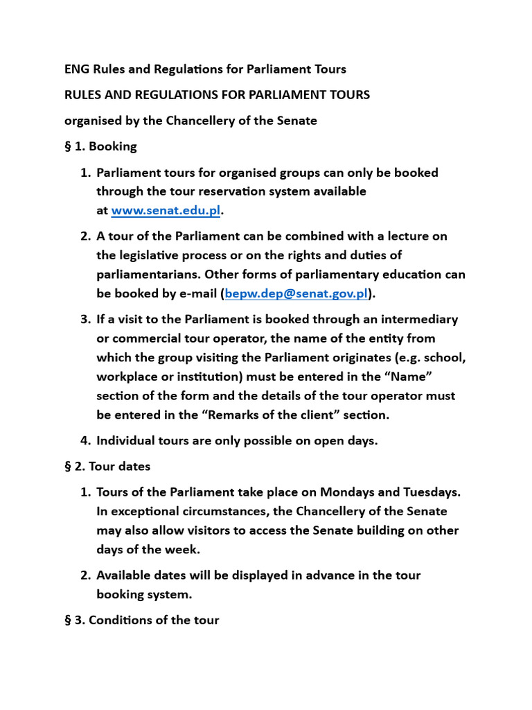 Parliament Tour Rules and Booking Guide | PDF | Justice | Crime & Violence