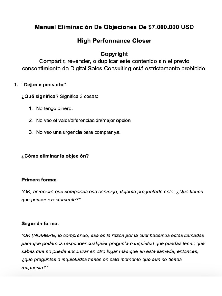 Objeciones de Closer | PDF