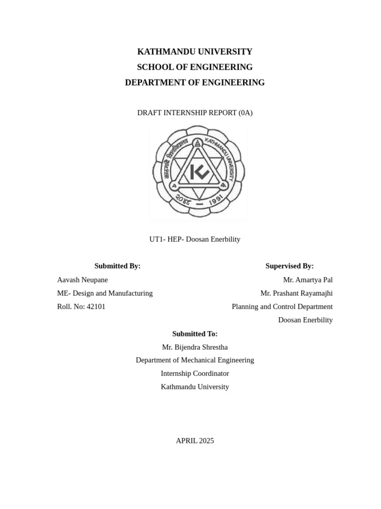 UT1 Internship DraftReport | PDF | Electric Generator | Pump