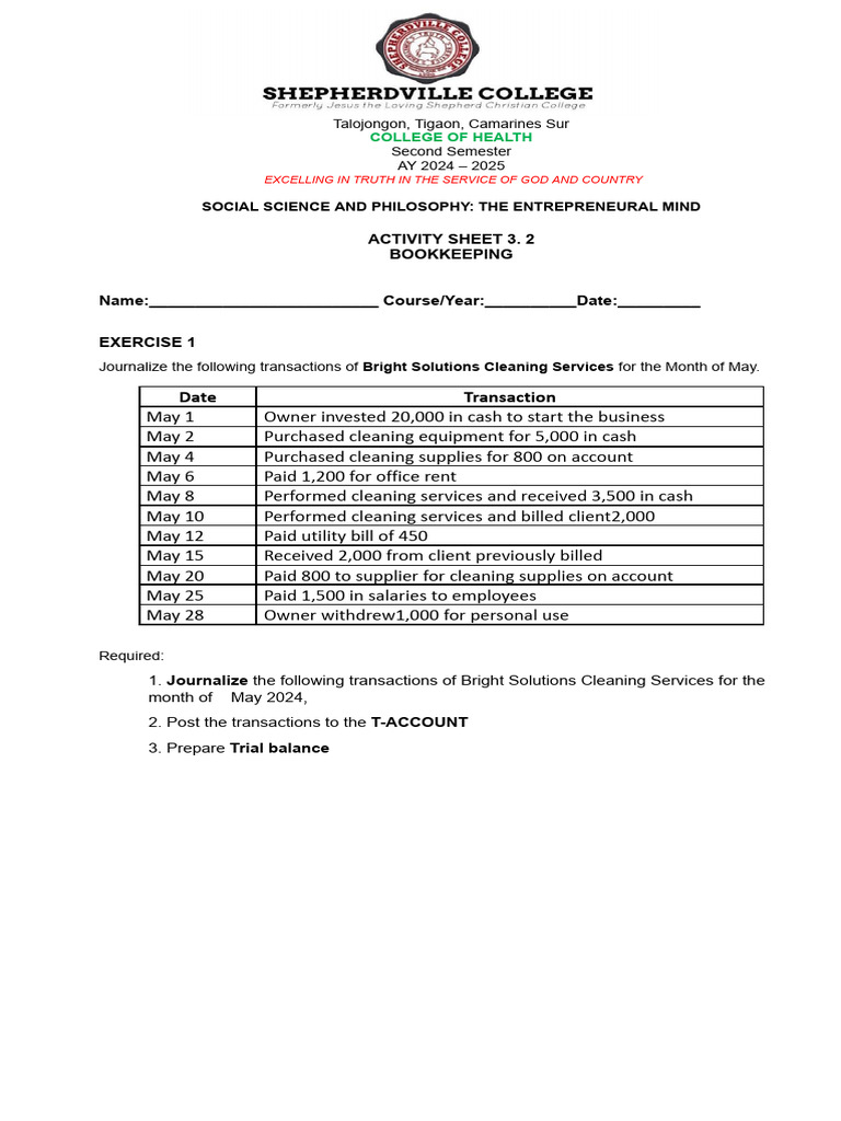 Entrep - Mind-Activity 3.2 (T-Account - Trial Balance) | PDF