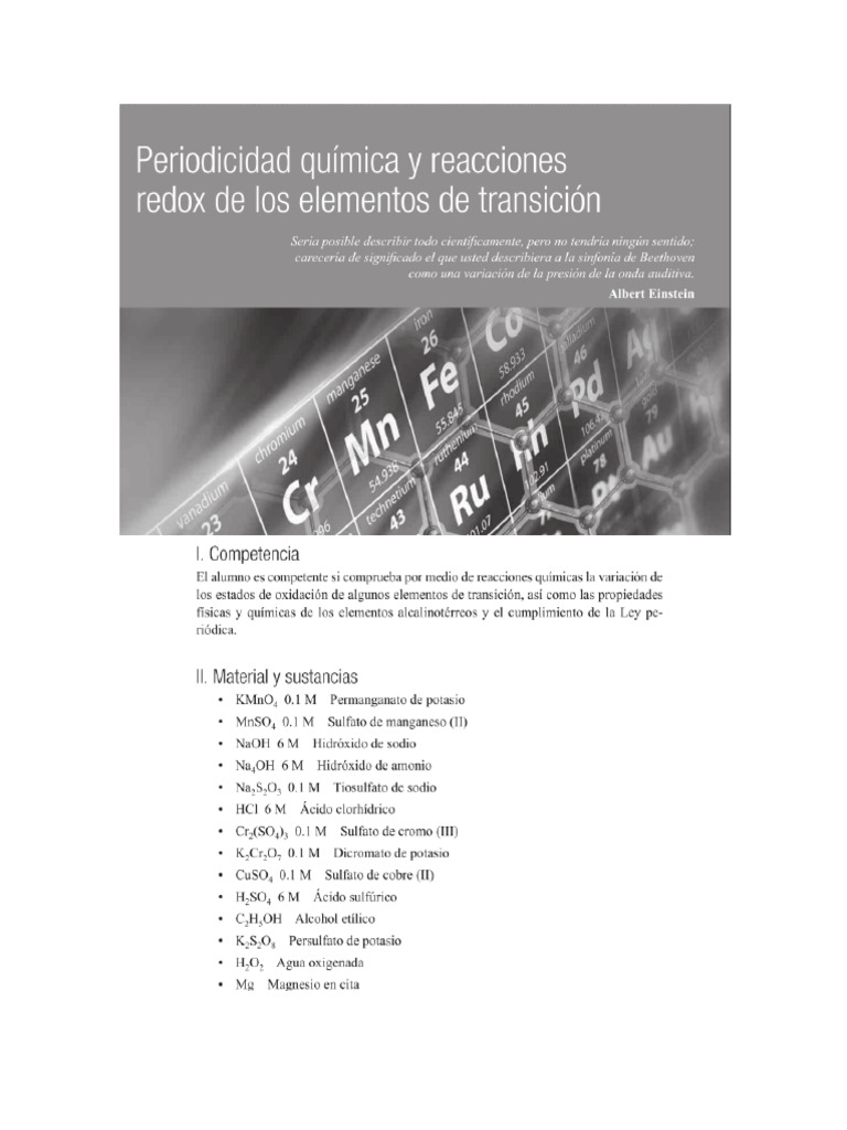 Practica No 3. Periodicidad Química y Reacciones Redox de Los Elementos ...