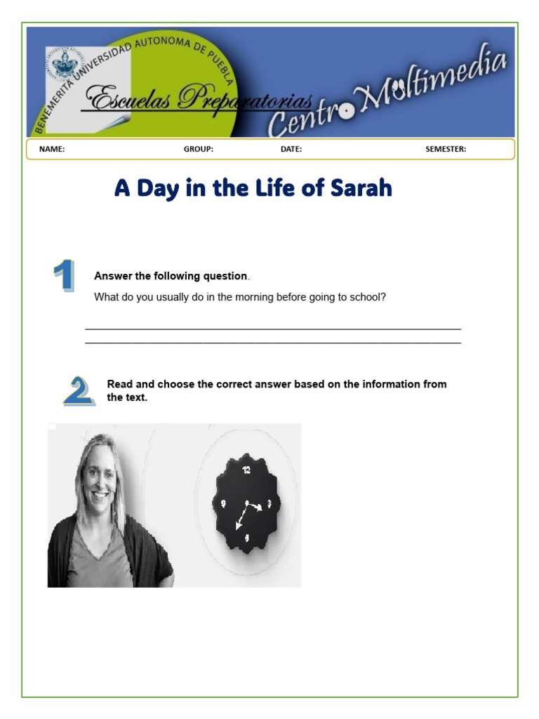 B2 A Day in The Life of Sarah (Simple Present) | PDF