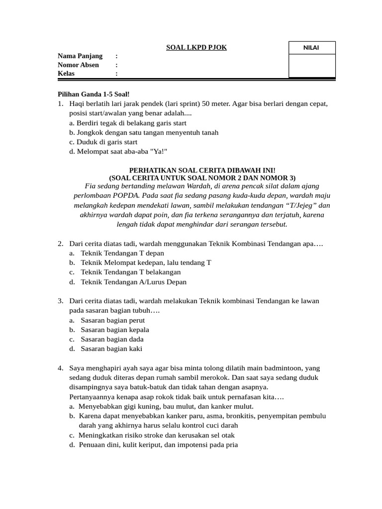 Soal LKPD PJOK 5 PG dan 5 Essai | PDF