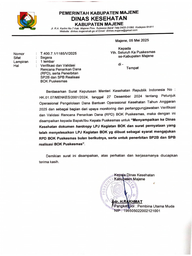 Surat Verval LPJ SP2B SPB BOK Puskesmas | PDF