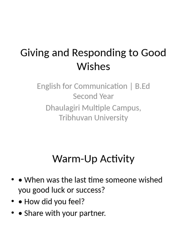 Giving and Responding To Good Wishes Visual | PDF