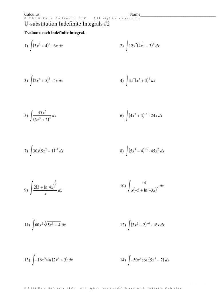 2 U-Substitution Indefinite Integrals | PDF | Calculus | Mathematical ...
