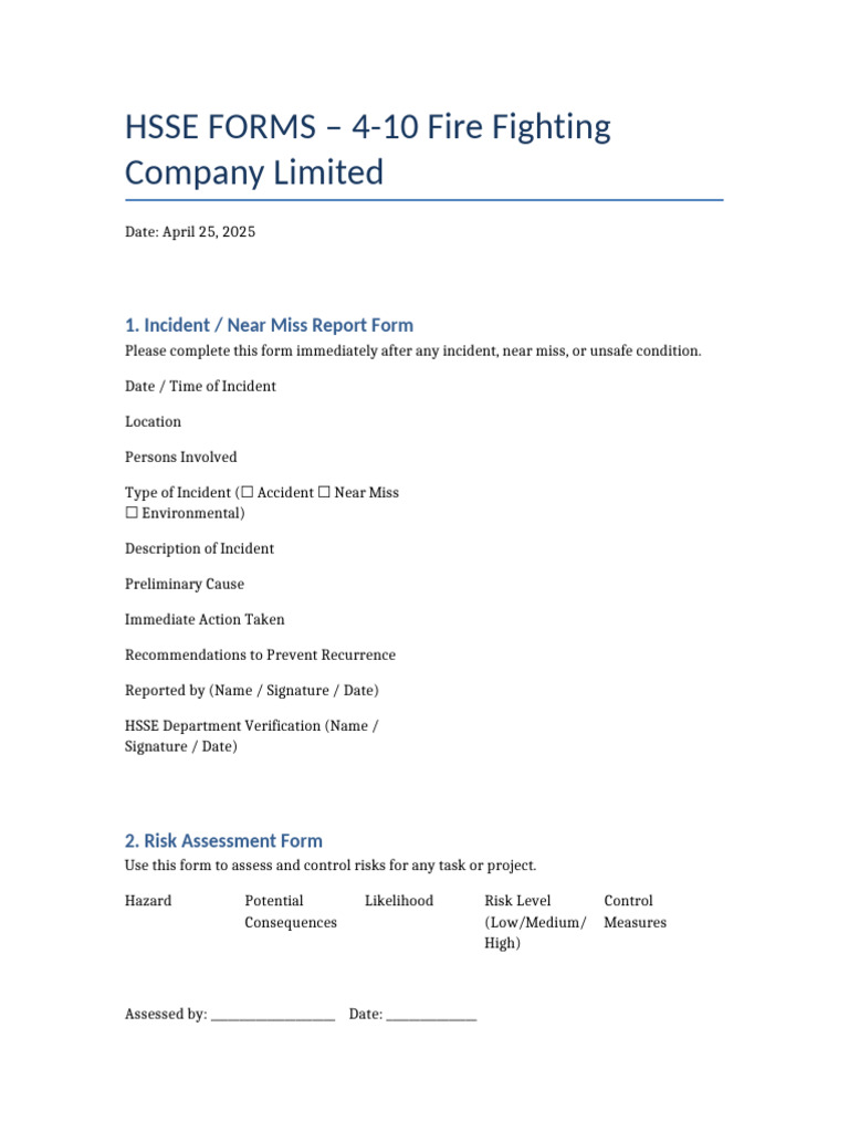 HSSE_Forms_4-10FF | PDF