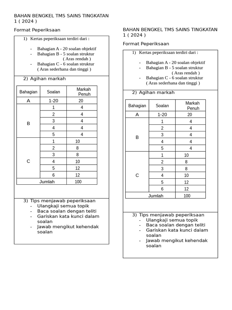 Format Peperiksaan Sains t1 | PDF