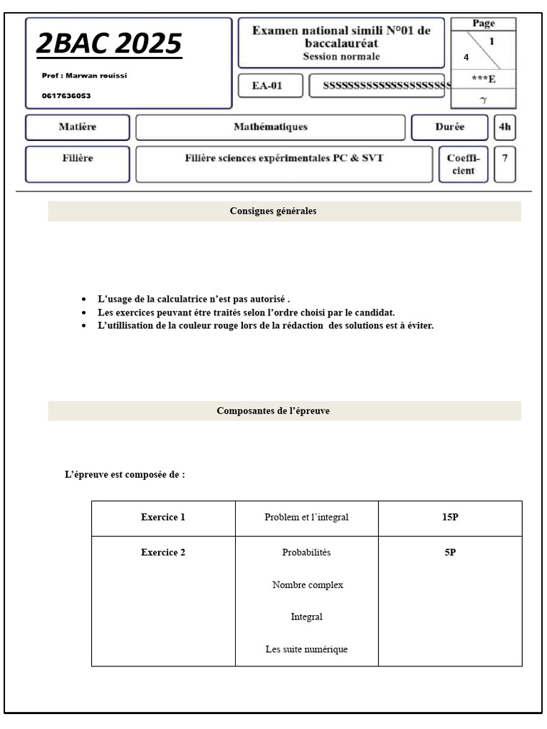 Mathématiques 2 Bac PC 2025 | PDF | Mathematics