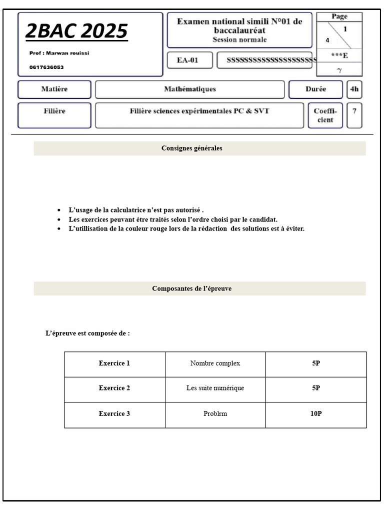 Simili 6 Maths 2bac SVT Et PC 2bac | PDF | Mathematics | Mathematical ...