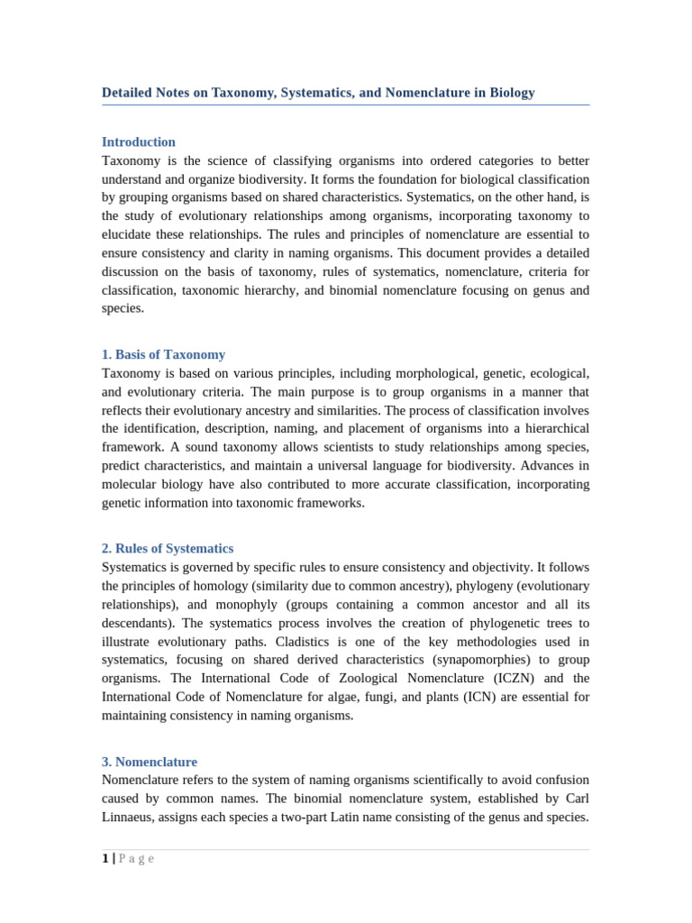 Systematics, Taxonomy and Nomenclature in Biology - 1 | PDF | Taxonomy ...