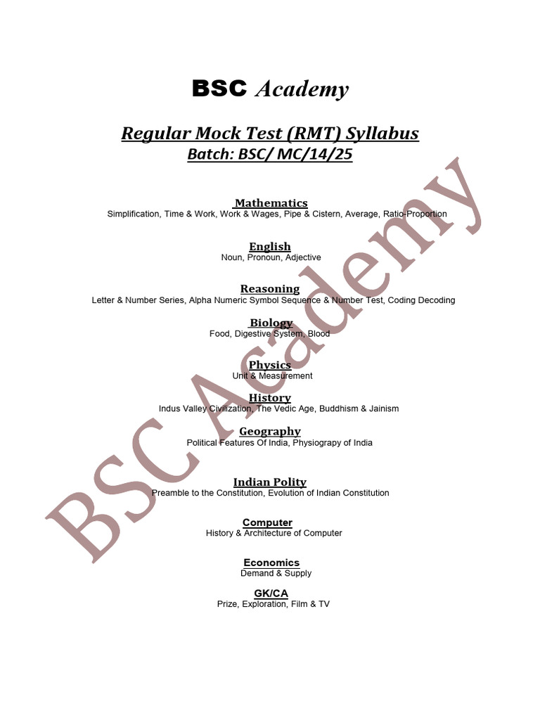 RMT 1 Syllabus | PDF
