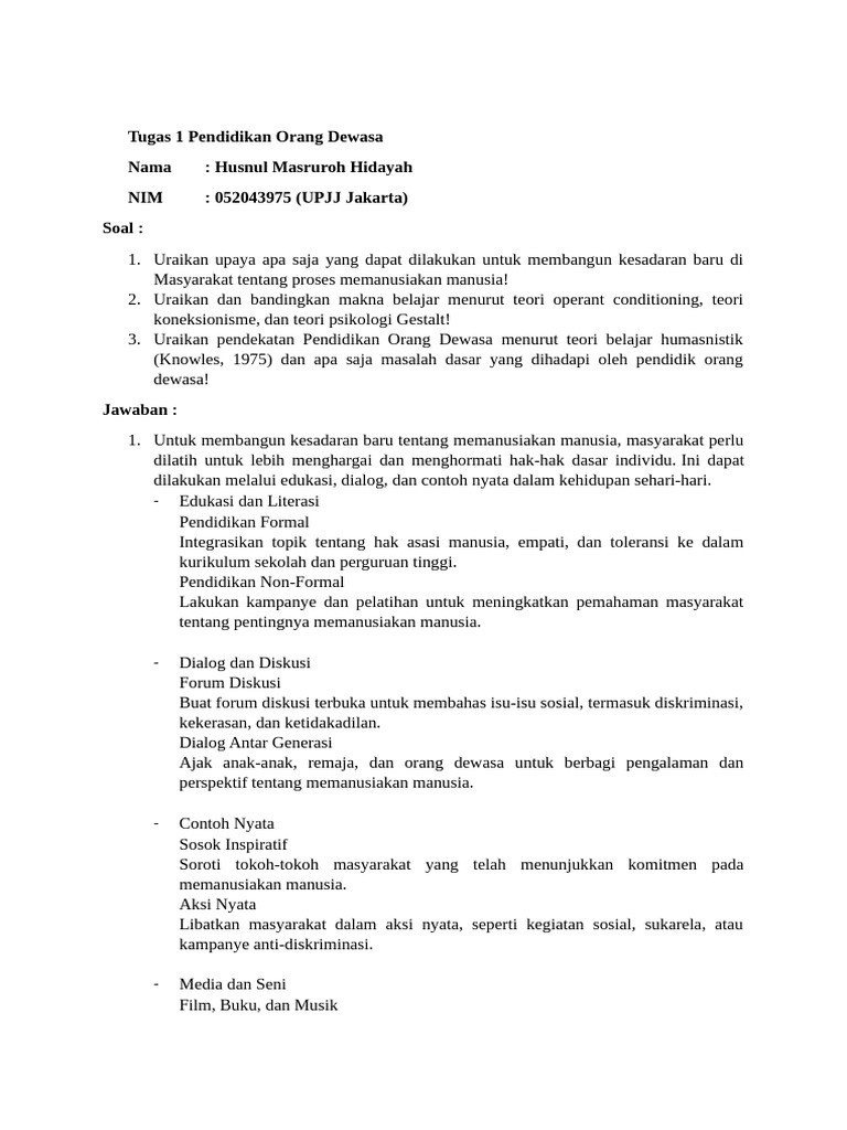 Tugas 1 Pendidikan Orang Dewasa - Husnul Masruroh Hidayah | PDF