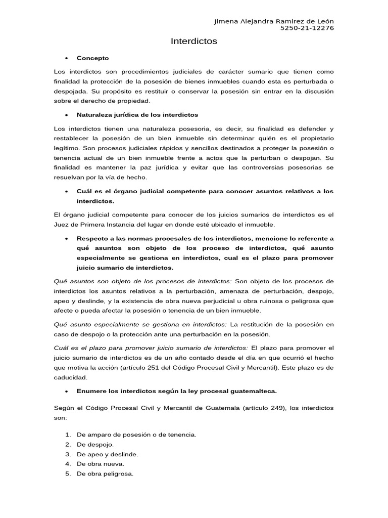 Interdictos | PDF | Posesión (Ley) | Propiedad