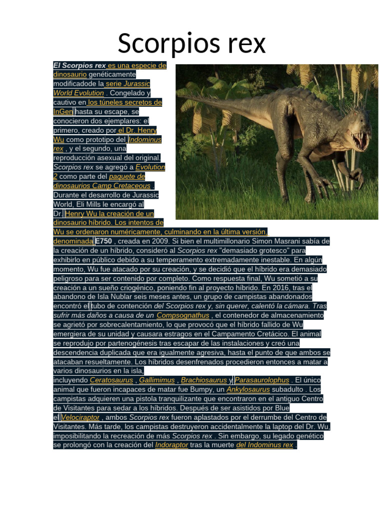 Scorpios rex: Híbrido de Jurassic World | PDF