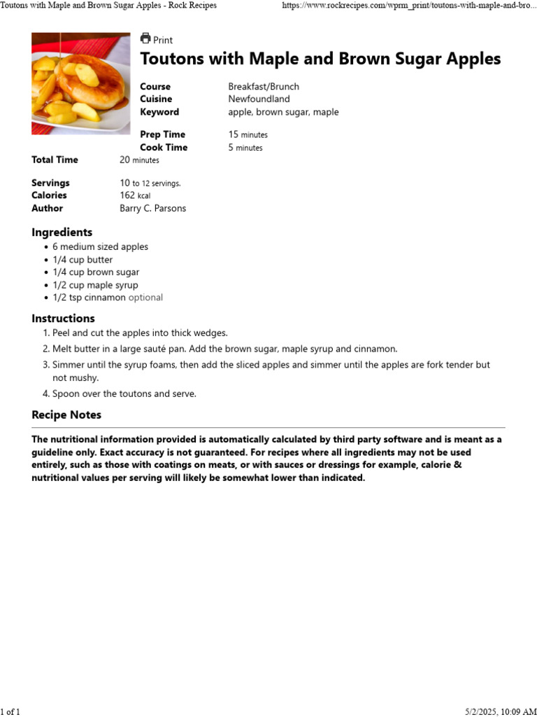 Toutons With Maple and Brown Sugar Apples - Rock Recipes | PDF