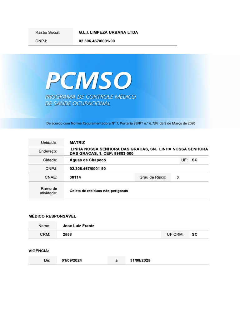 PCMSO Atualizado 2024 | PDF