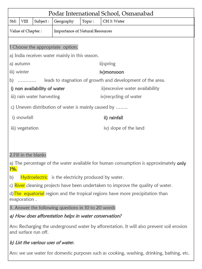 Geography Chapter 3-Water | PDF | Water | Water Scarcity